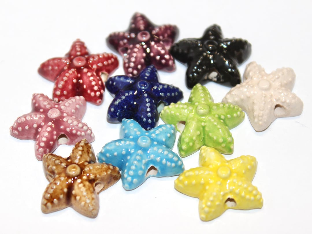 Hand Painted Peruvian Ceramic Starfish Beads, 10 Color Options, 10 ...