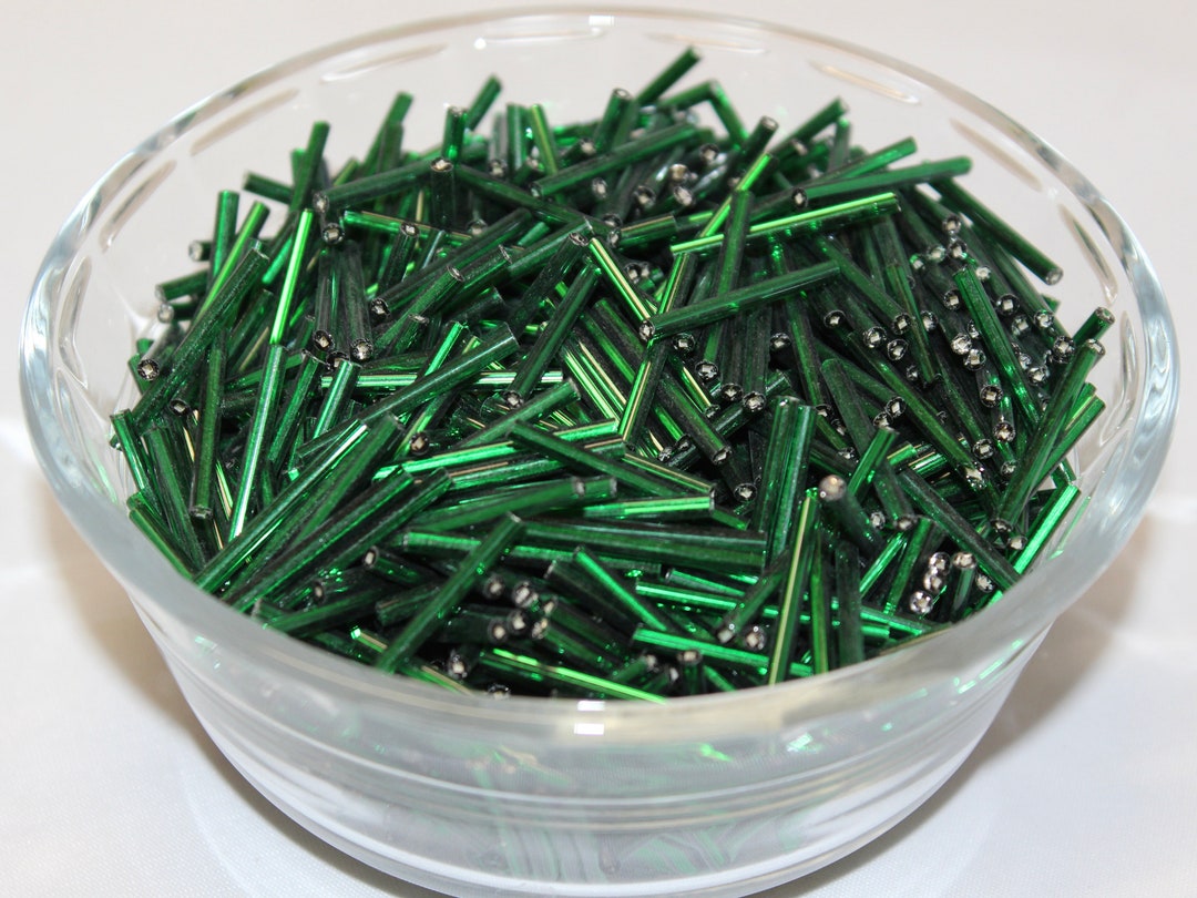 25mm Straight Czech Bugle Bead, Silver Lined Bottle Green, Sold by the ...