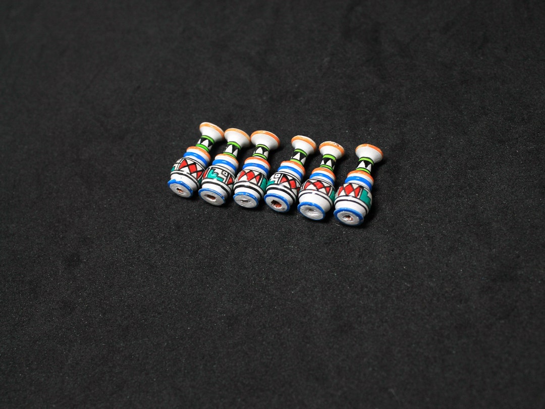Hand-painted Peruvian Beads, Vase Shaped, Mostly White With Green, Red ...