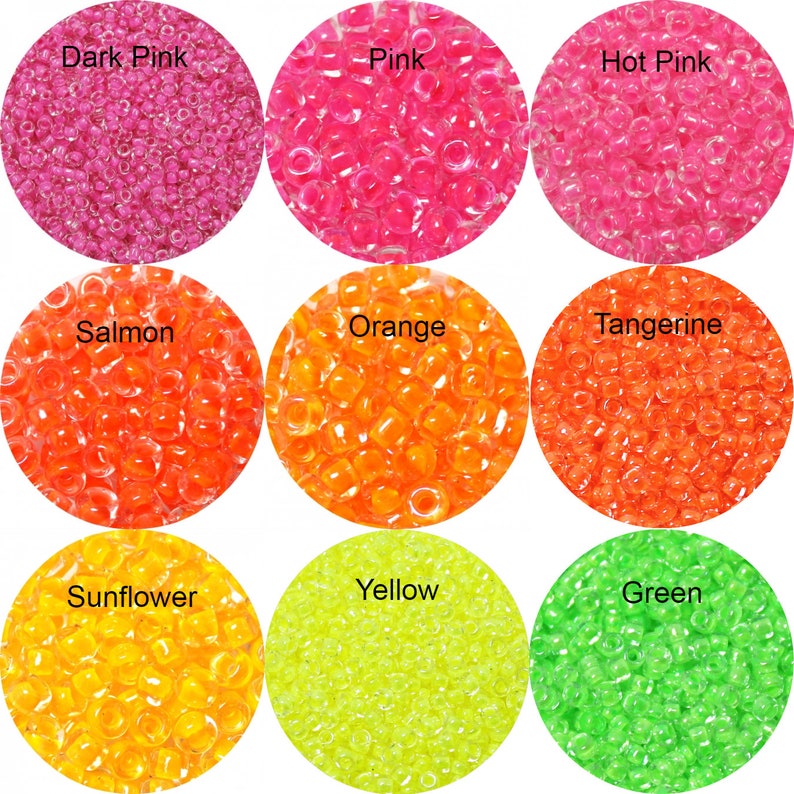 Japanese Seed Bead Variety Pack of Neon Lined Colors, Choose From Size ...