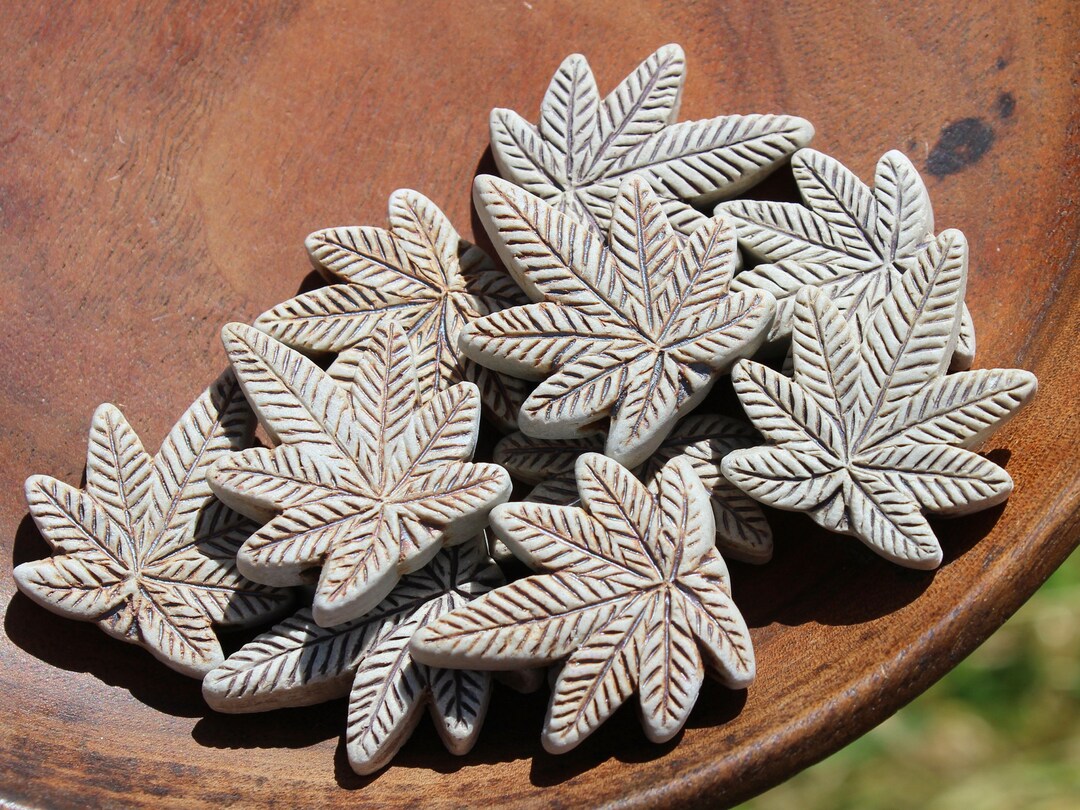 Cannabis Leaf Beads, High Fired Peruvian Ceramic, 23x25mm, Sold by the ...