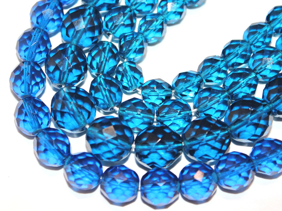 Vintage Czech Fire Polish Beads in Transparent Capri Blue Size 8mm to ...