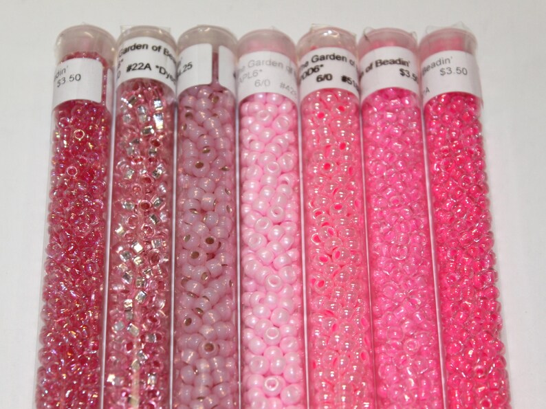 6/0 Hot Pink Japanese Seed Bead Mini Pack, 7 Pink Colors Included, 1 ...