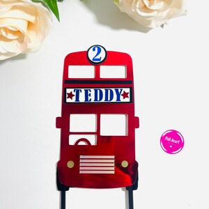 Red Bus Themed Personalised Cake Topper, Add Name and Age. Double Sided ...