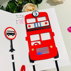 Red Bus Themed Personalised Cake Topper, Add Name and Age. Double Sided ...