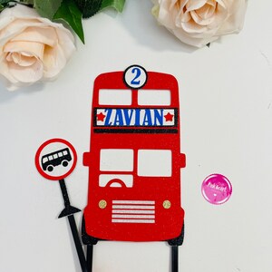 Red Bus Themed Personalised Cake Topper, Add Name and Age. Double Sided ...