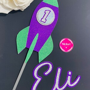 Space Rocket Themed Personalised Cake Topper, Add Name Charm and Age ...