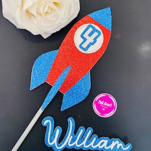 Space Rocket Themed Personalised Cake Topper, Add Name Charm and Age ...