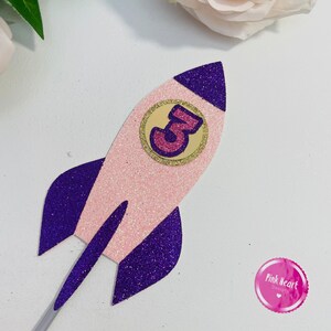 Space Rocket Themed Personalised Cake Topper, Add Name Charm and Age ...