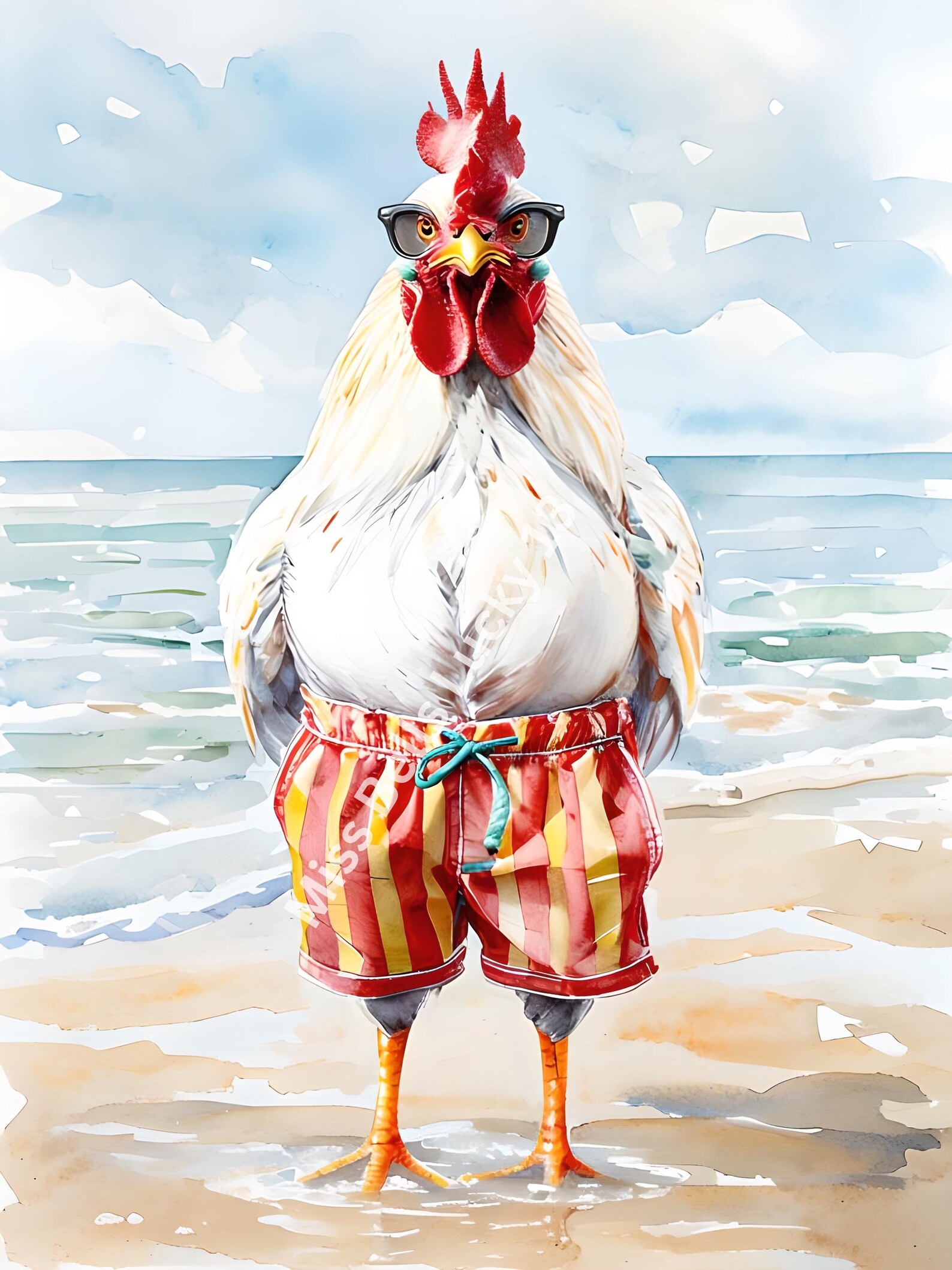 Rooster Wearing Swimming Trunks, Humorous Wall Art, T-shirts, JPG ...