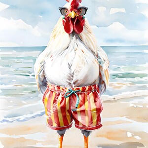 Rooster Wearing Swimming Trunks, Humorous Wall Art, T-shirts, JPG ...