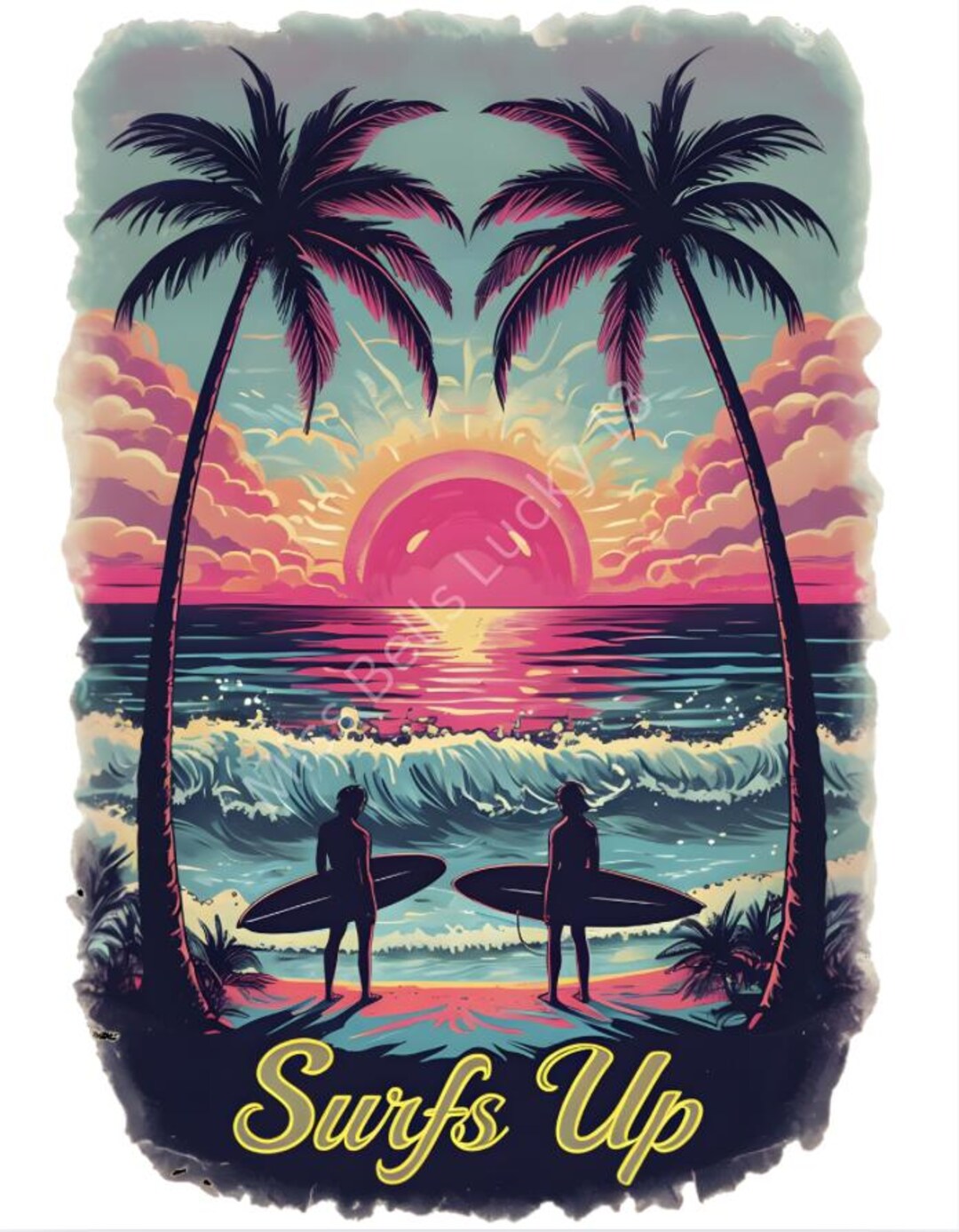 Surf's Up! Two Surfers at Sunset JPG, Transparent Background, Digital ...
