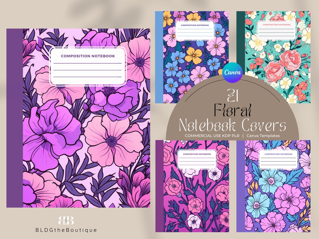 Floral Print Composition Notebook Covers KDP Canva Templates, Flower ...