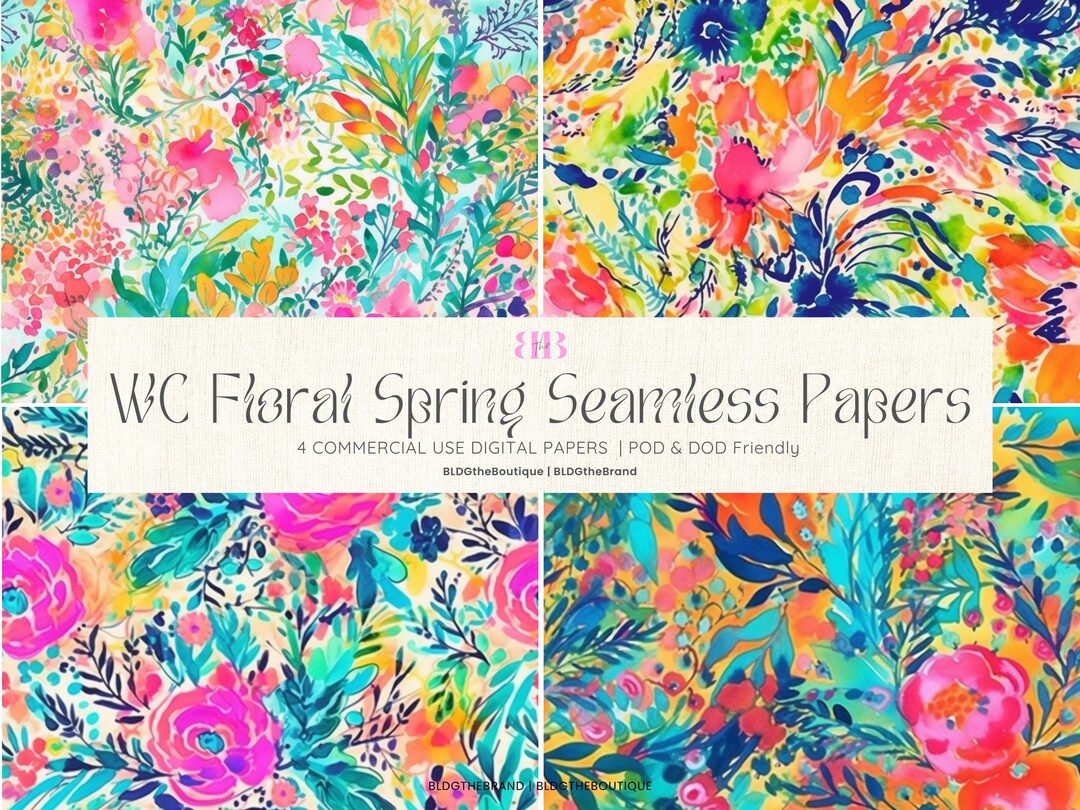 Spring Watercolor Floral Seamless Pattern Digital Paper Pack, Repeating ...