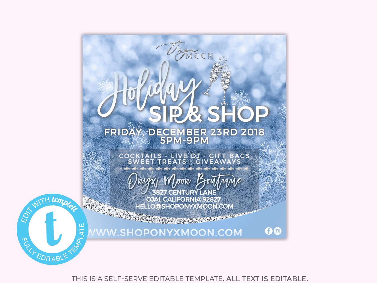 Digital Holiday Sip and Shop Flyer Template Christmas | Etsy