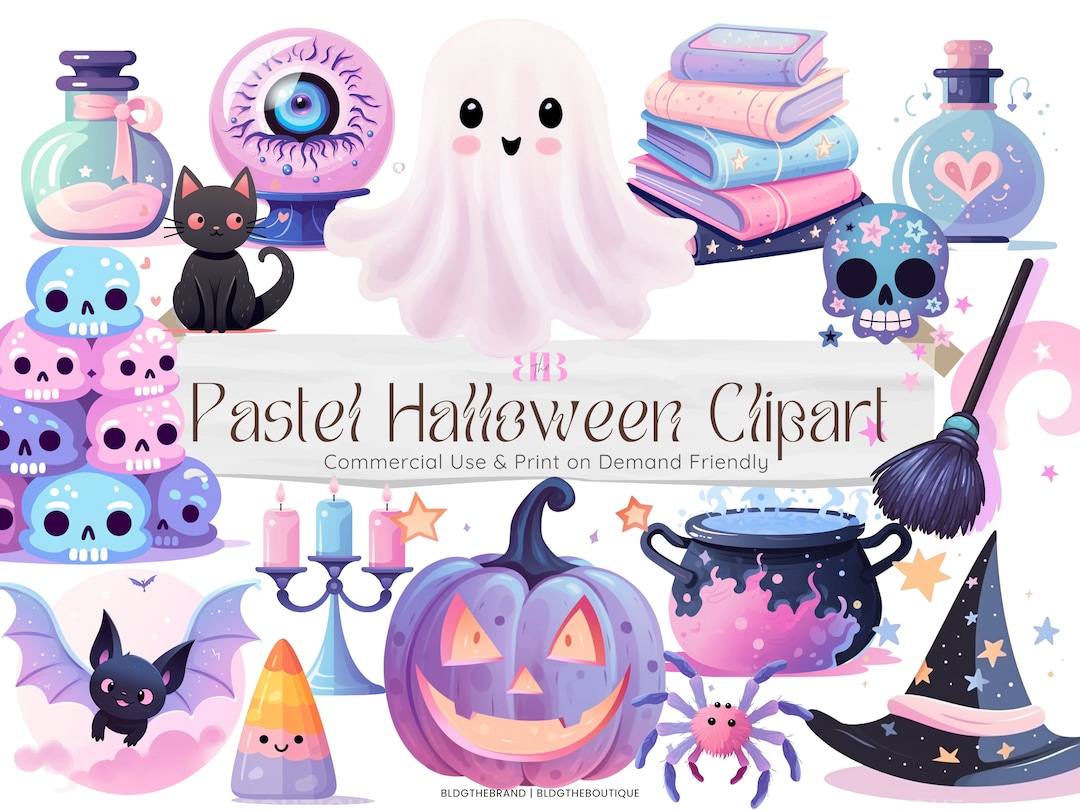 Pastel Halloween Clipart Bundle, Commercial Use Cute Halloween PNG Clip ...