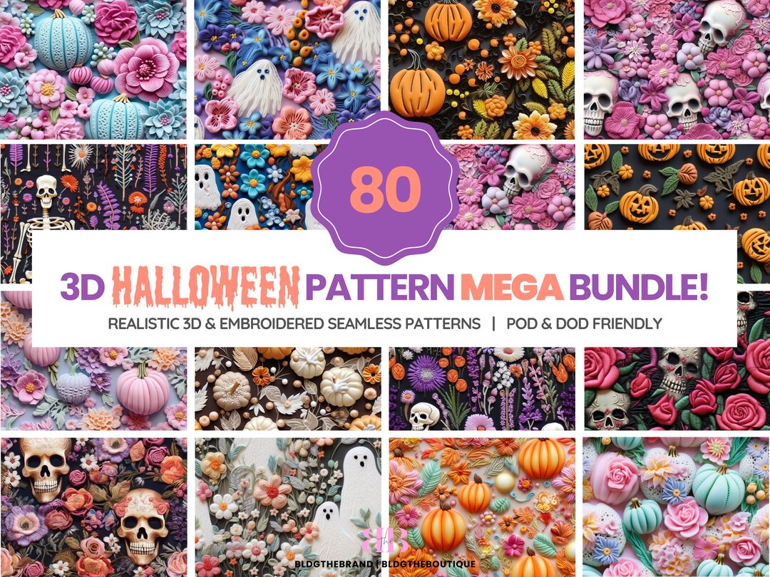 3d Halloween Pattern Mega Bundle, Fall Pumpkin, Cute Pastel Halloween ...