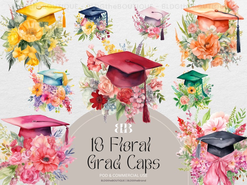Grad Cap Clipart Commercial Use PNG Bundle Graduation Cap Clip - Etsy