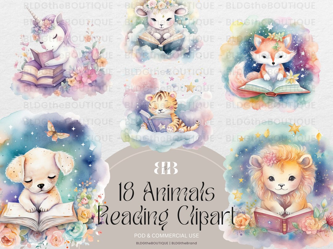 Baby Animals Reading Clipart Safari Animals PNG Bundle File - Etsy UK