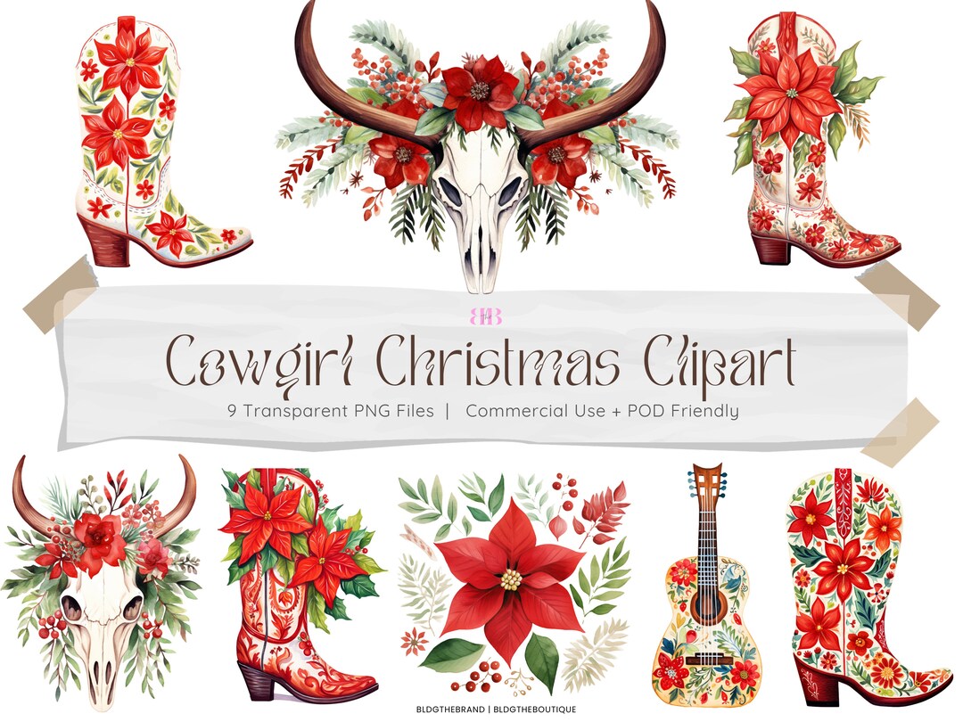 Cowgirl Christmas PNG, Christmas Cowboy Boots PNG, Bull Skull, Longhorn ...