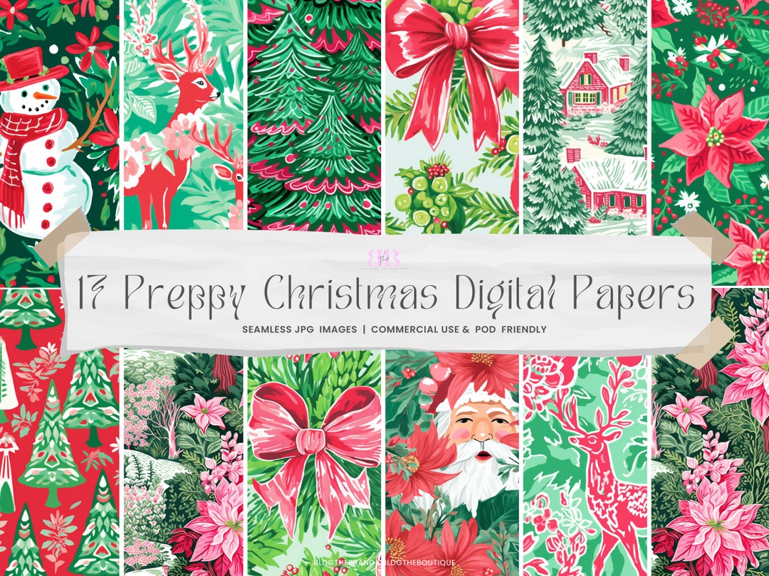 Preppy Christmas Digital Paper, Preppy Christmas Seamless Pattern for ...