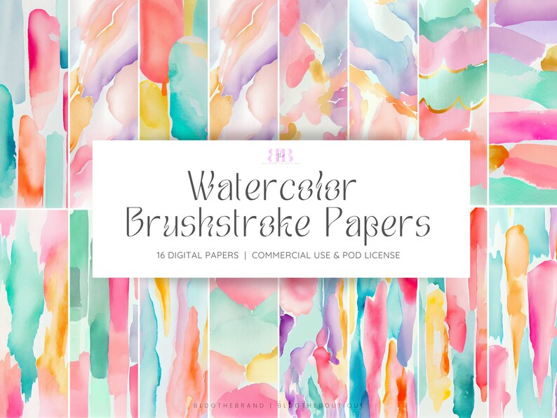 Watercolor Brush Stroke PNG Digital Paper Pack Brushstroke - Etsy