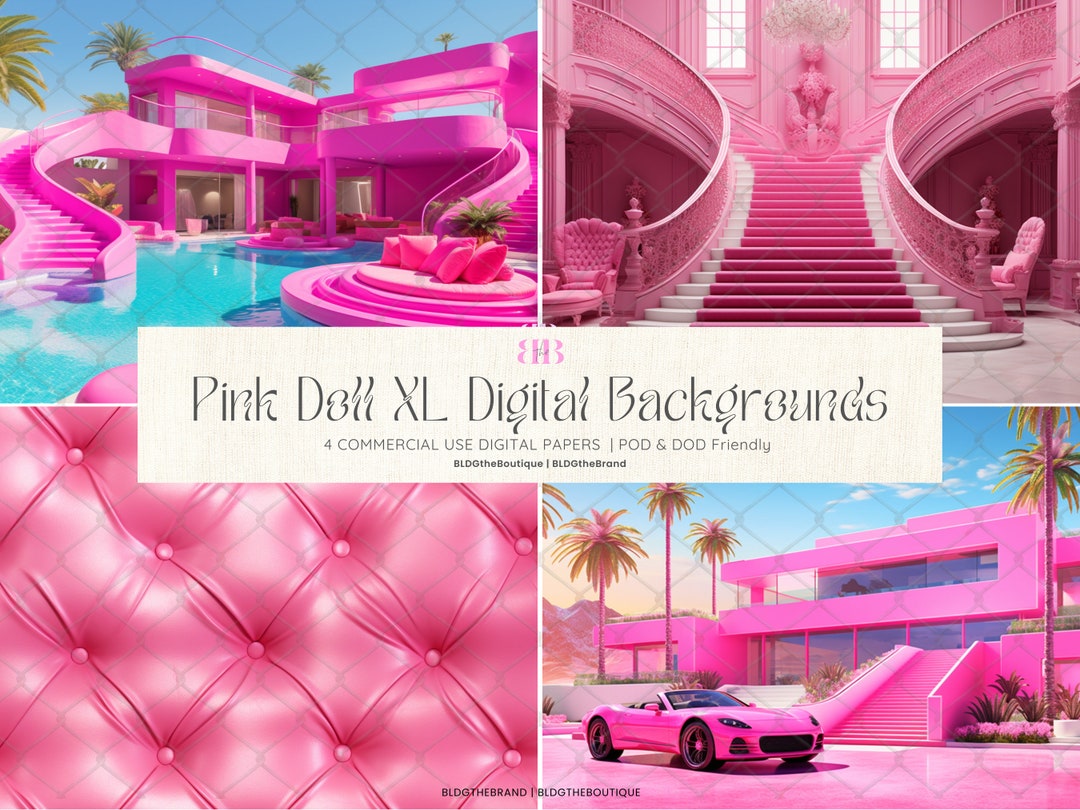 Pink Fashion Doll House Backgrounds, Digital Photography Backdrop ...