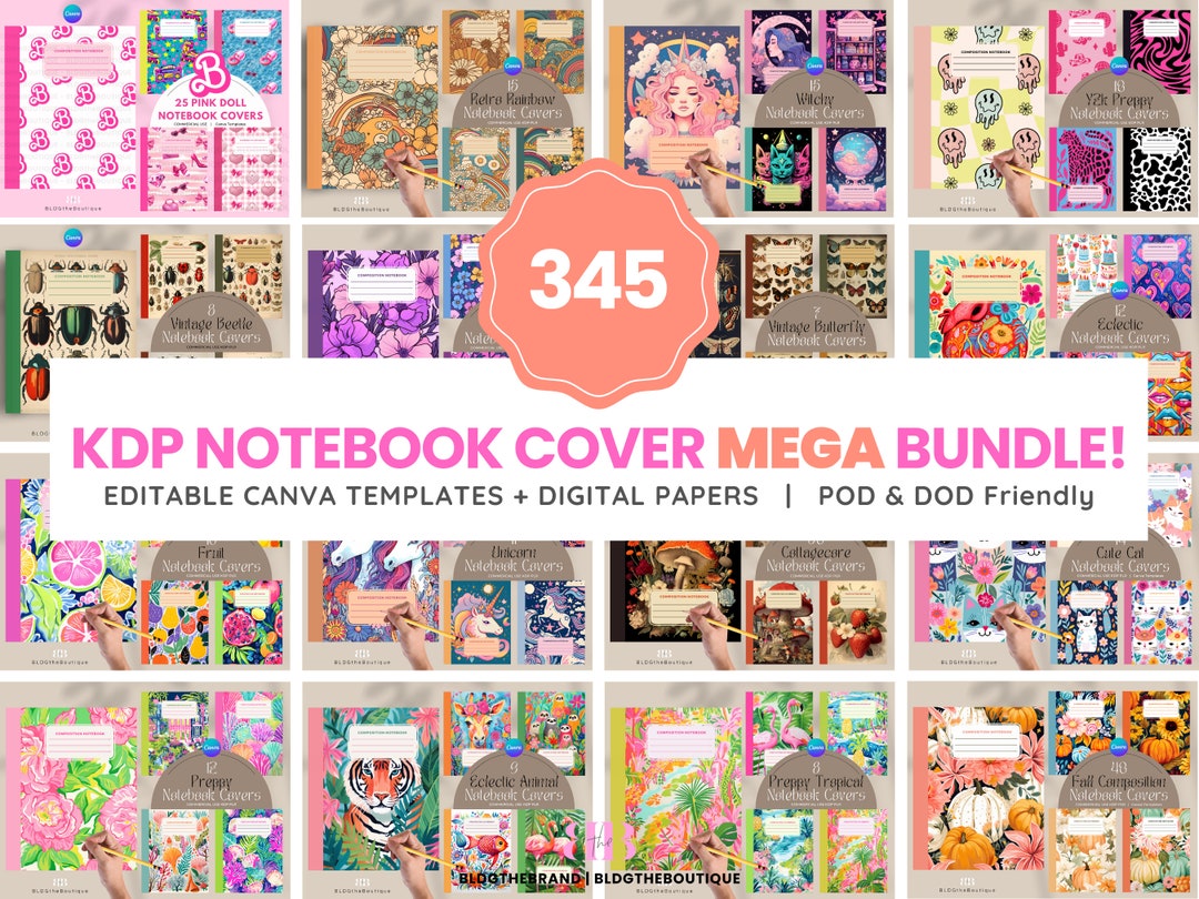 Editable Composition Notebook Cover Canva Template Mega Bundle, Journal ...