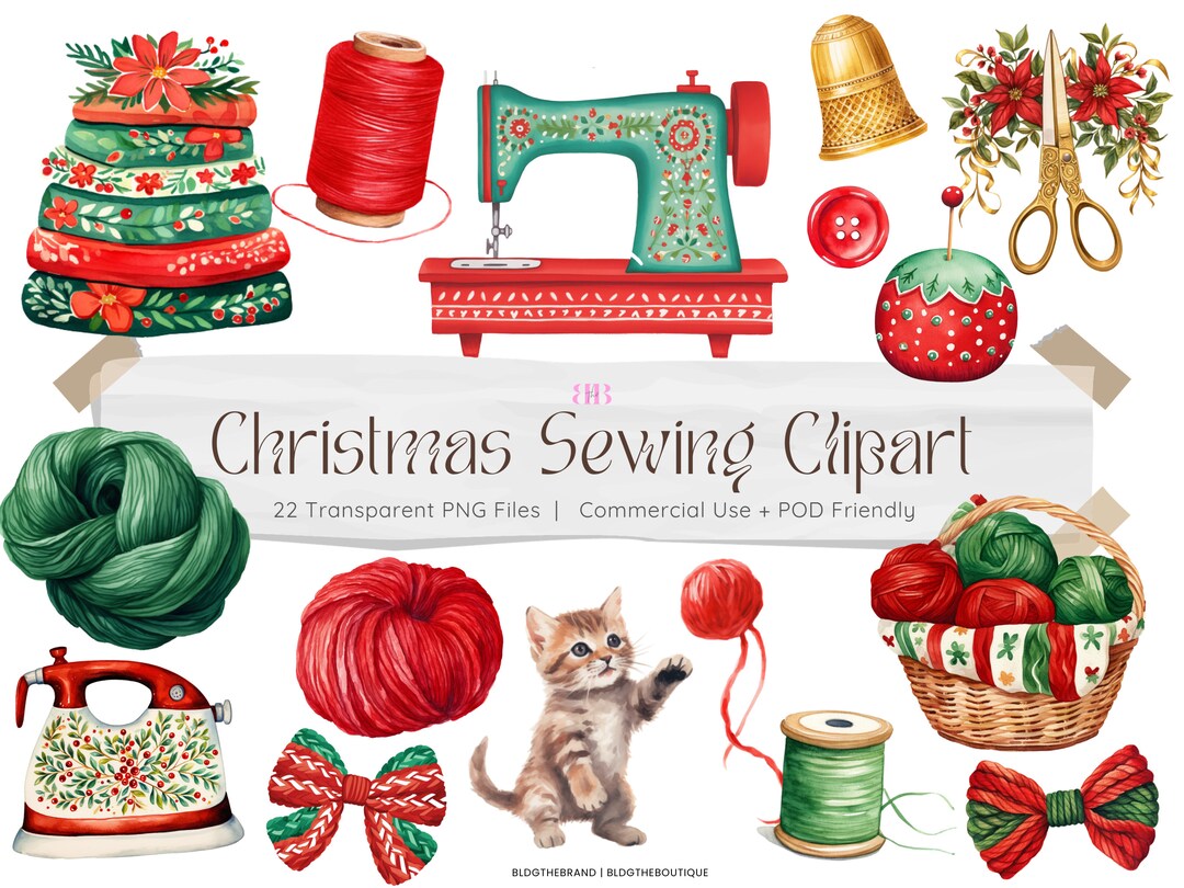 Christmas Sewing Kit PNG Clipart Files, Sewing Supplies Digital Clip ...