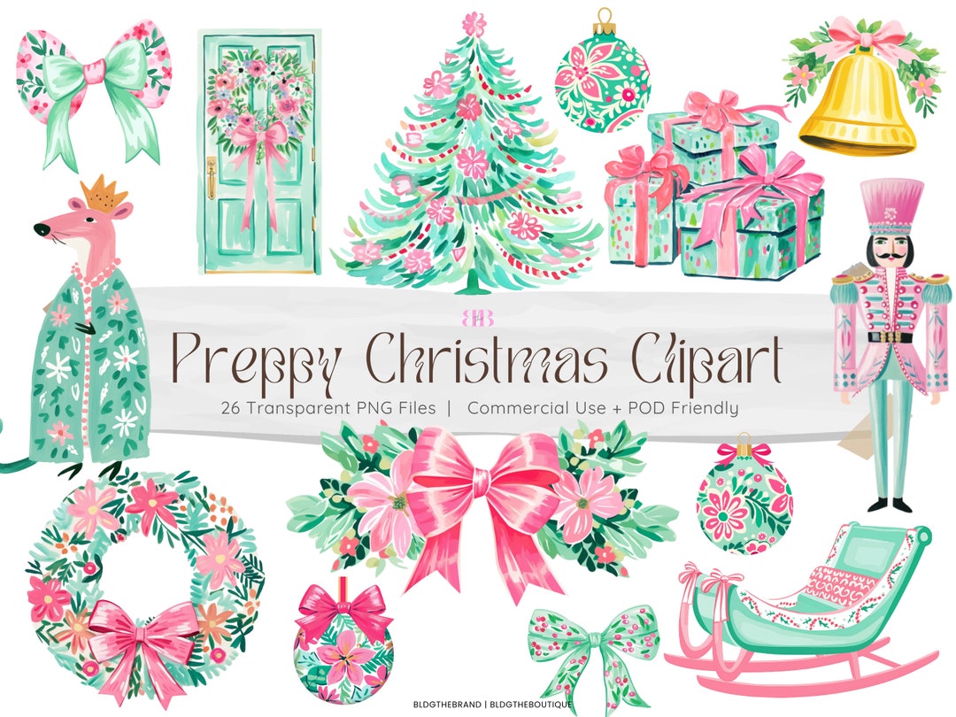 Preppy Christmas PNG, Preppy Holiday Watercolor Clip Art, Nutcracker ...