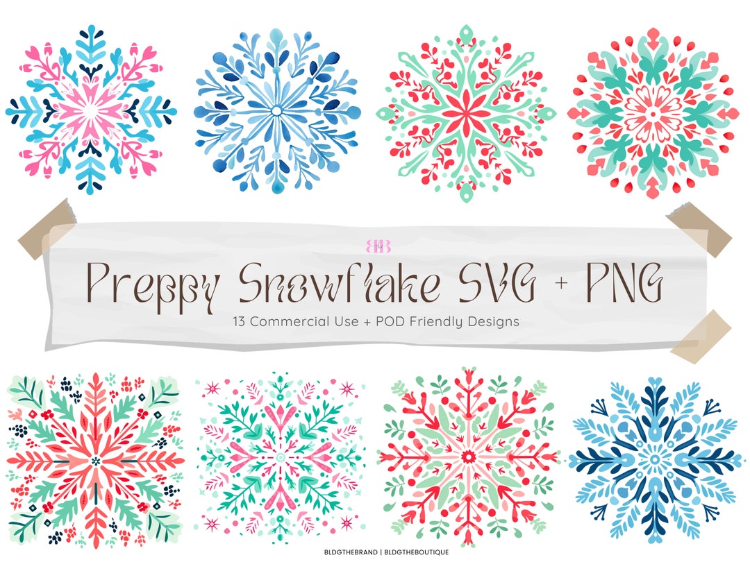 Preppy Pastel Snowflake SVG Files for Cricut, Christmas Sublimation ...