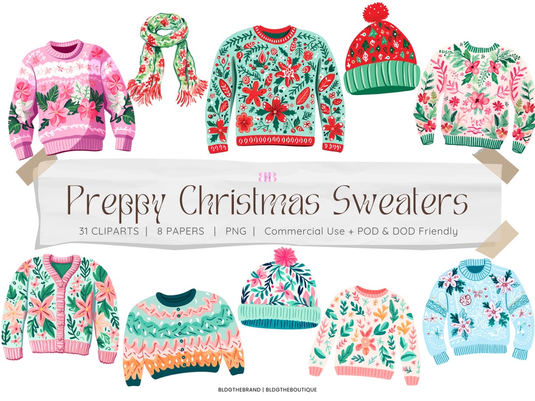 Preppy Christmas PNG, Ugly Christmas Sweater Clipart, Winter Wonderland ...