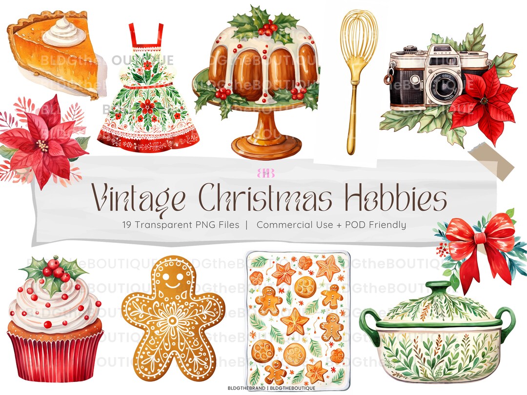 Classic Christmas PNG, Vintage Christmas Clipart, Holiday Baking Clip ...