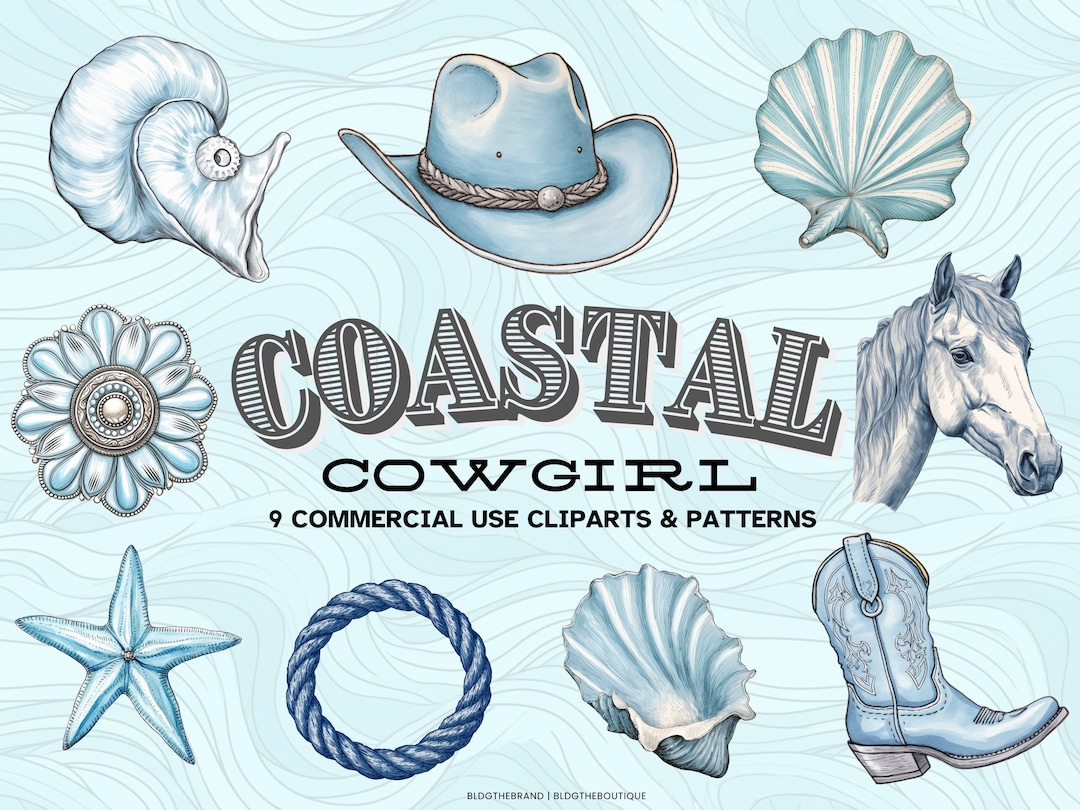 Coastal Cowgirl Clipart, Western Clip Art, PNG Files, Seashells, Beach ...
