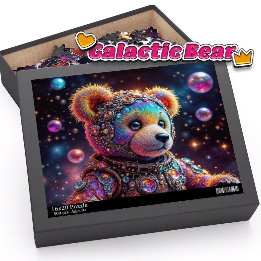 Scenic Galactic Teddy Bear Puzzle in Ornate Metallic Armor - Retro ...