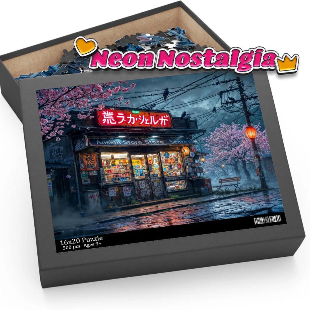 Japanese Nostalgia Puzzle - Sakura, Neon & Old Storefront | Scenic ...