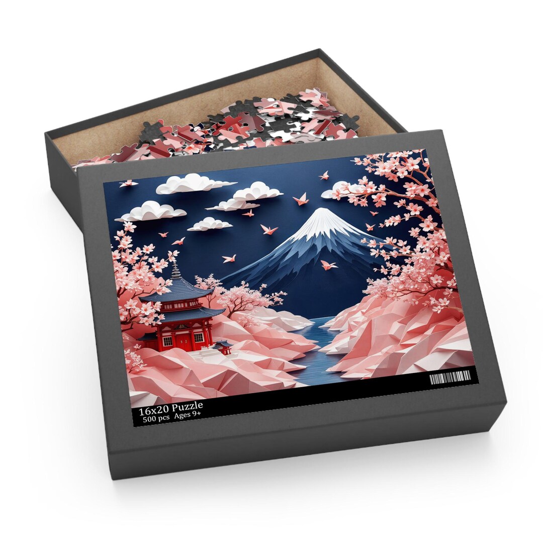 Japanese Origami Landscape Puzzle - Cherry Blossoms, Mountain & Temple ...