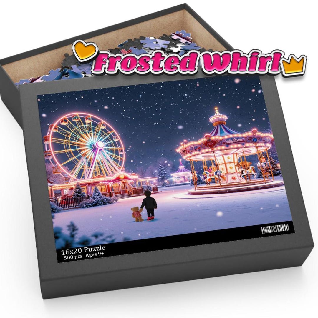 Magical Winter Carnival Puzzle - Carousel and Ferris Wheel Scene With ...