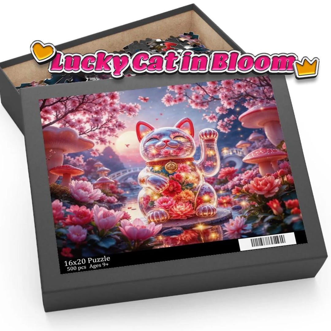 Scenic Maneki Neko Puzzle - Floral Lucky Cat in Enchanted Cherry ...