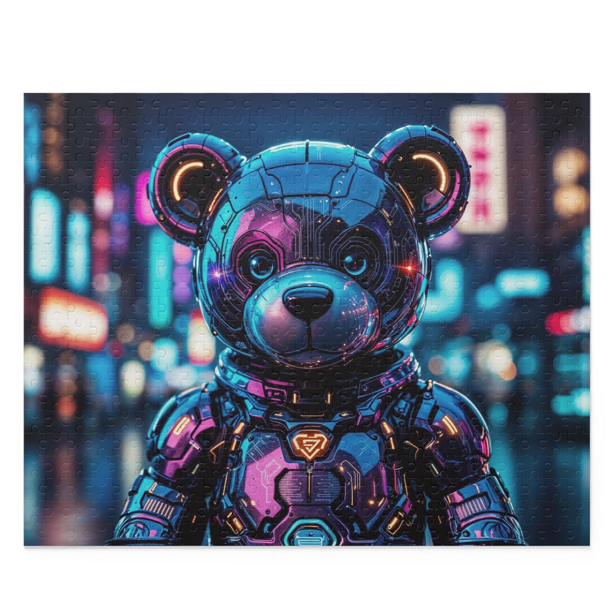 Cyberpunk Robotic Teddy Bear Puzzle Neon City Futuristic Art Jigsaw ...