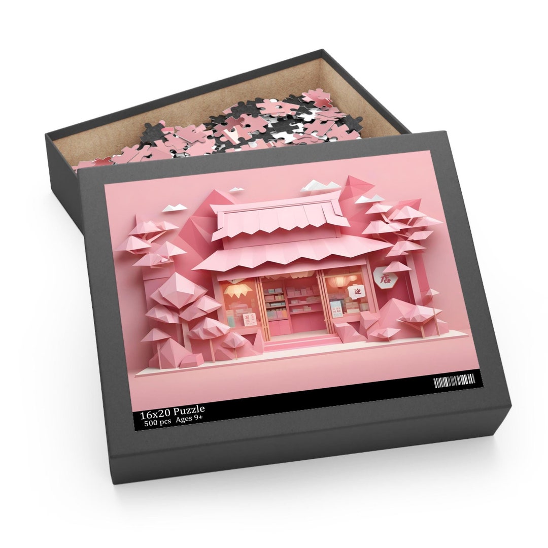 Stylized Pink Storefront Puzzle - Paper Craft Design With Dreamy Clouds ...