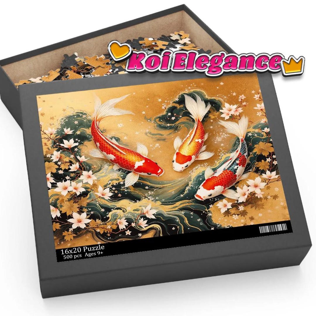 Elegant Koi Fish in Rimpa Style - A Dynamic Puzzle Experience Puzzle ...