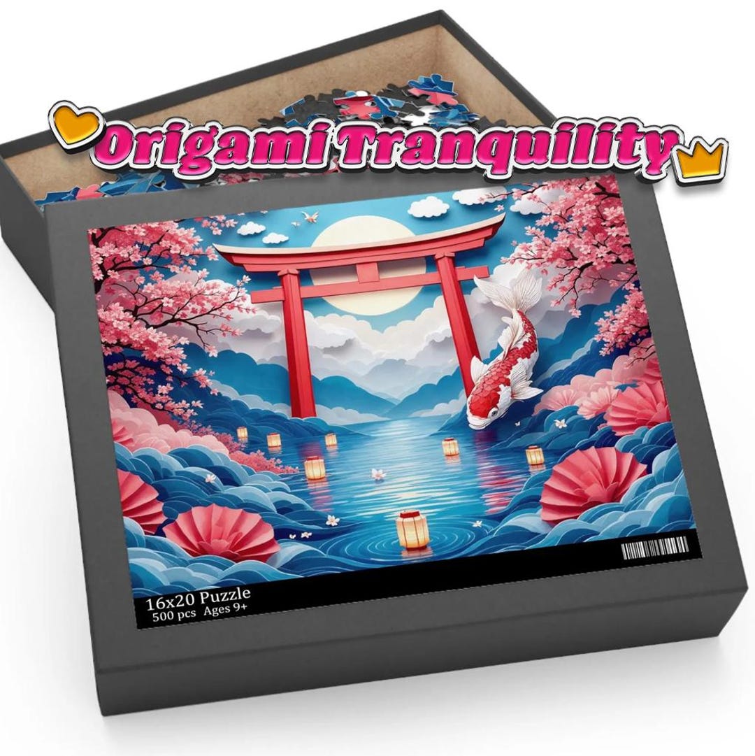 Japanese Origami Serenity - Torii Gate, Cherry Blossoms & Koi Puzzle ...
