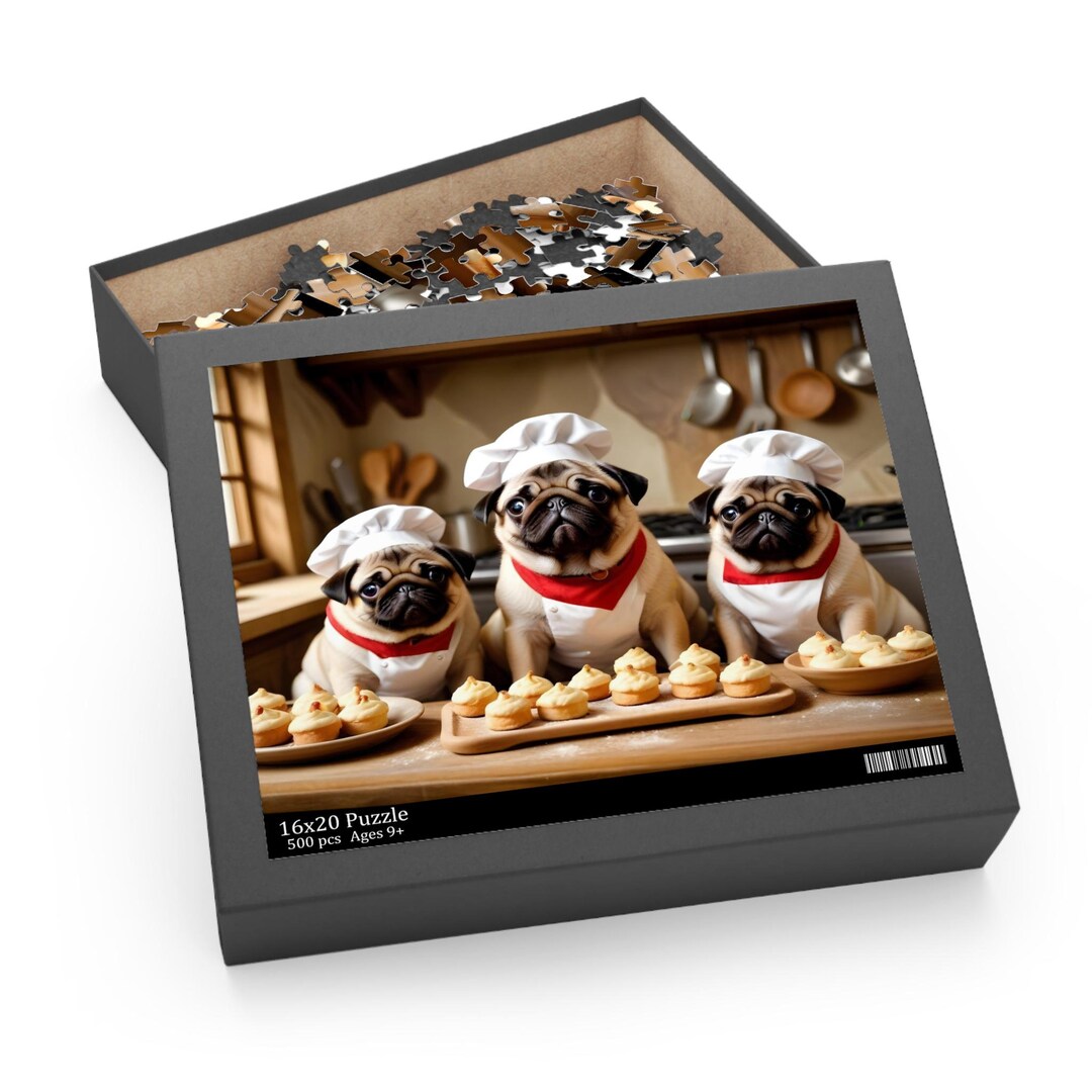 Adorable Chef Pugs Baking Puzzle - Cute Trio With Baked Goods Puzzle ...