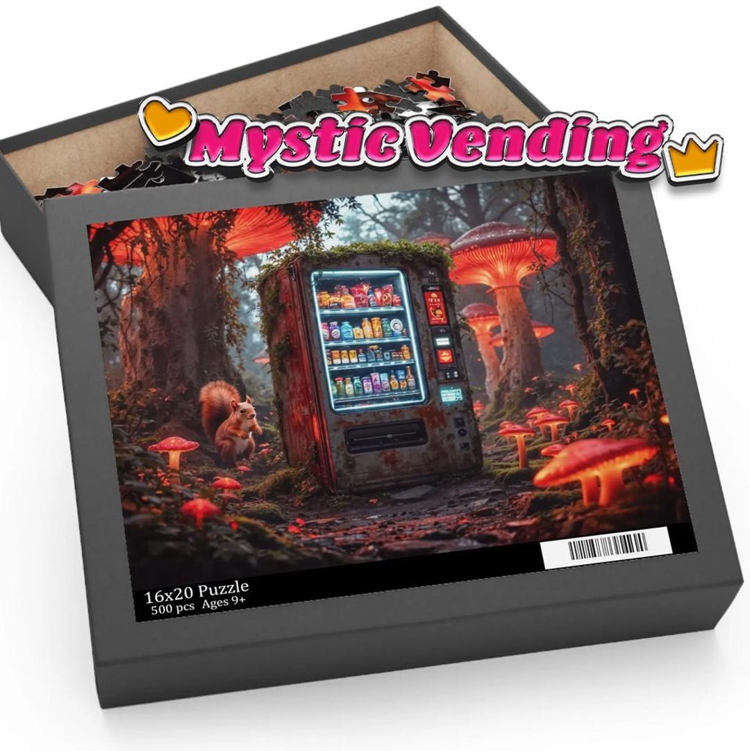 Whimsical Forest Vending Machine Puzzle - Surreal Scene With Glowing ...
