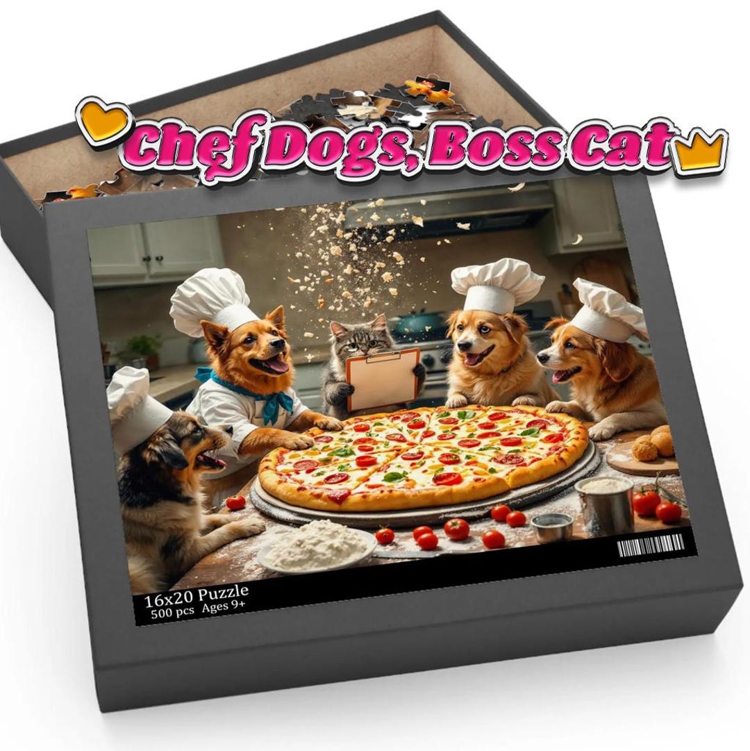 Dog Chefs and Cat Supervisor Pizza Puzzle - Unique Kitchen Art Puzzle ...