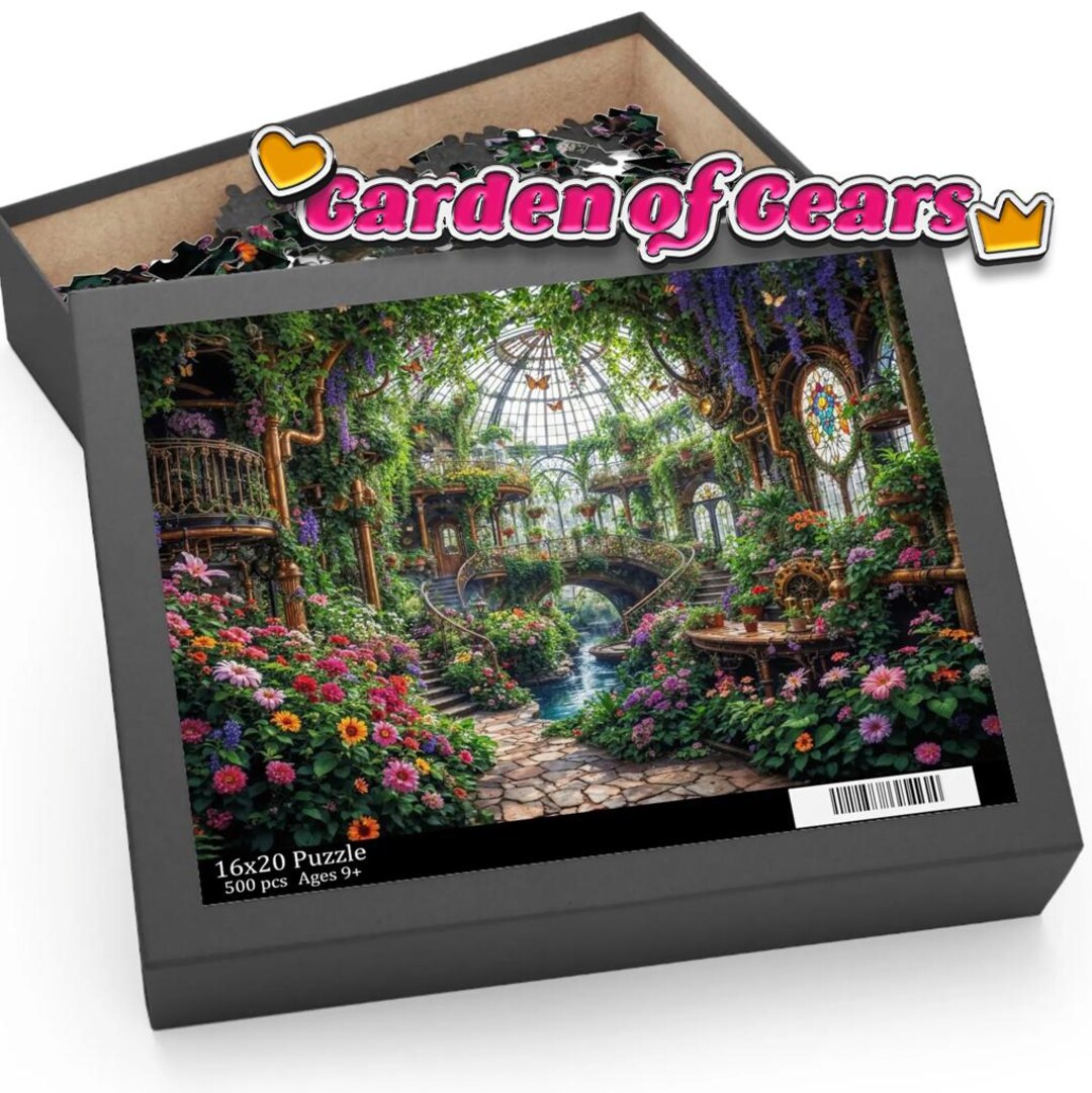 Whimsical Greenhouse Garden Puzzle - Scenic Floral Dome With Retro ...