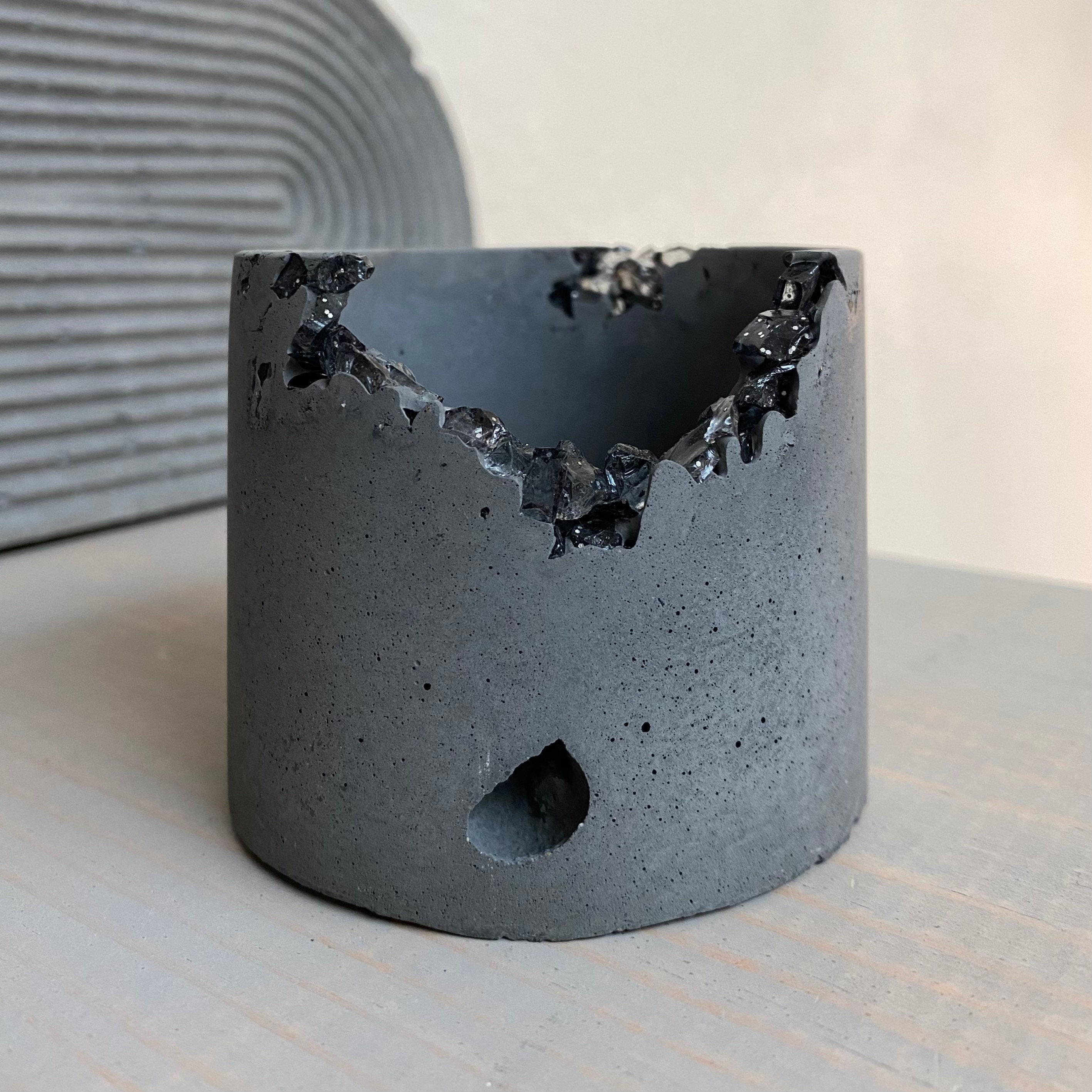Dark Gray and Glass Concrete Jar Modern Jewelry and Candle - Etsy