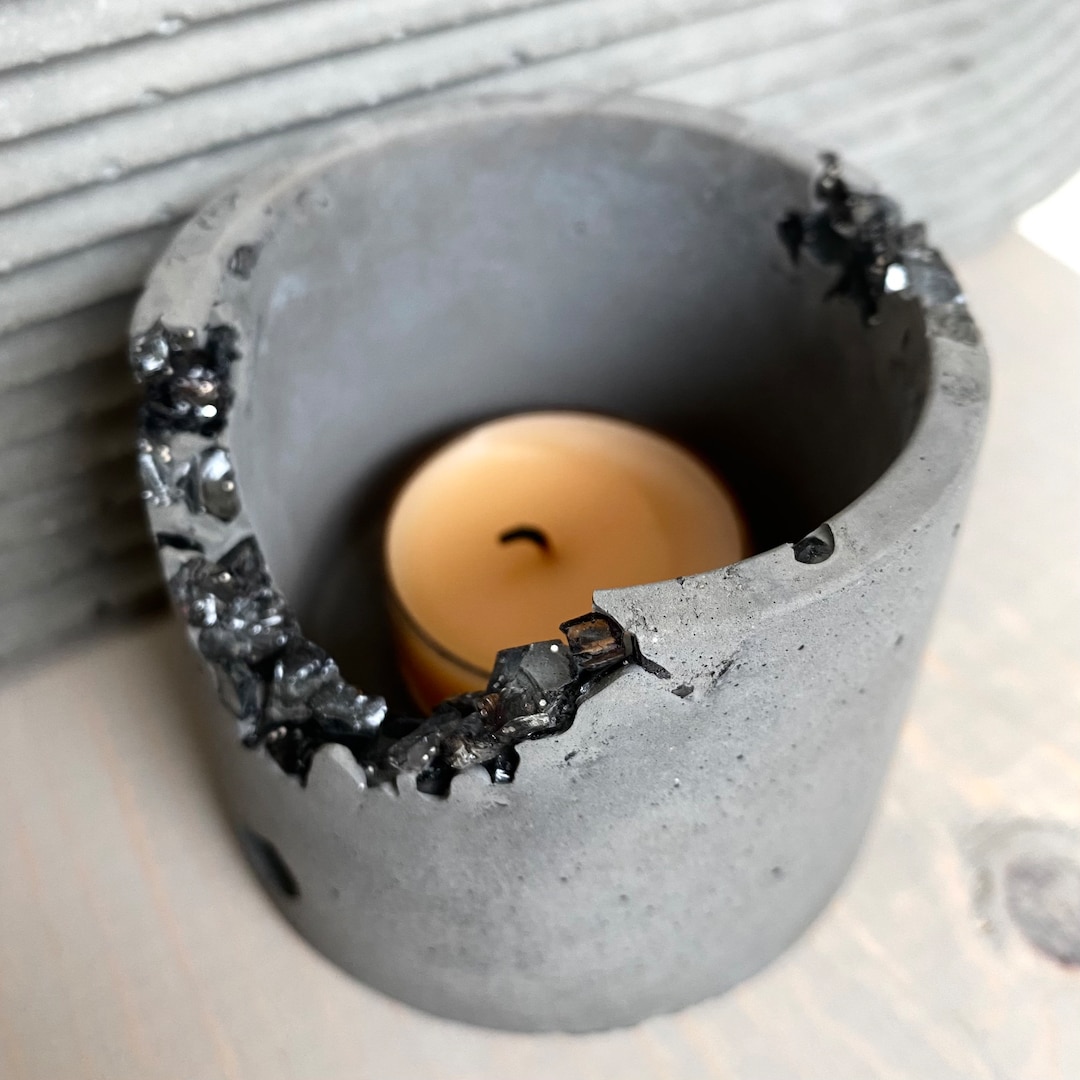 Dark Gray and Glass Concrete Jar Modern Jewelry and Candle Holder - Etsy