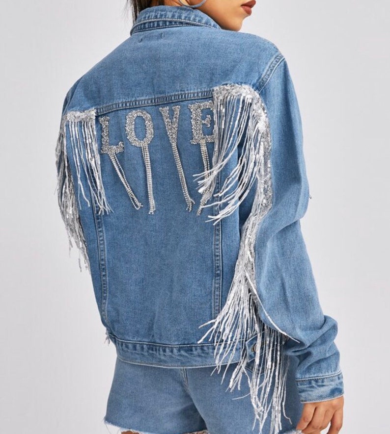 LOVE Fringe Denim Jacket - Etsy